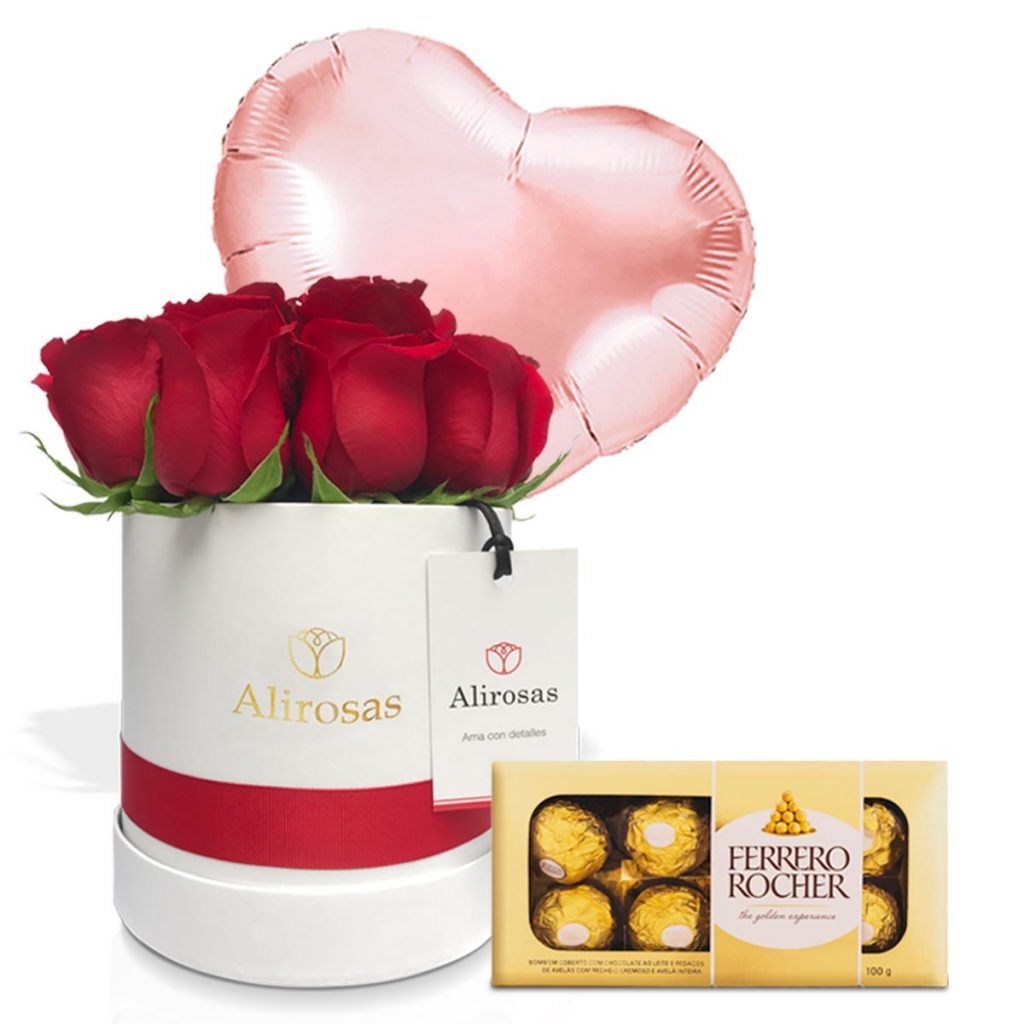 Pack San Valentín | Box de 12 rosas + Chocolate + Globo