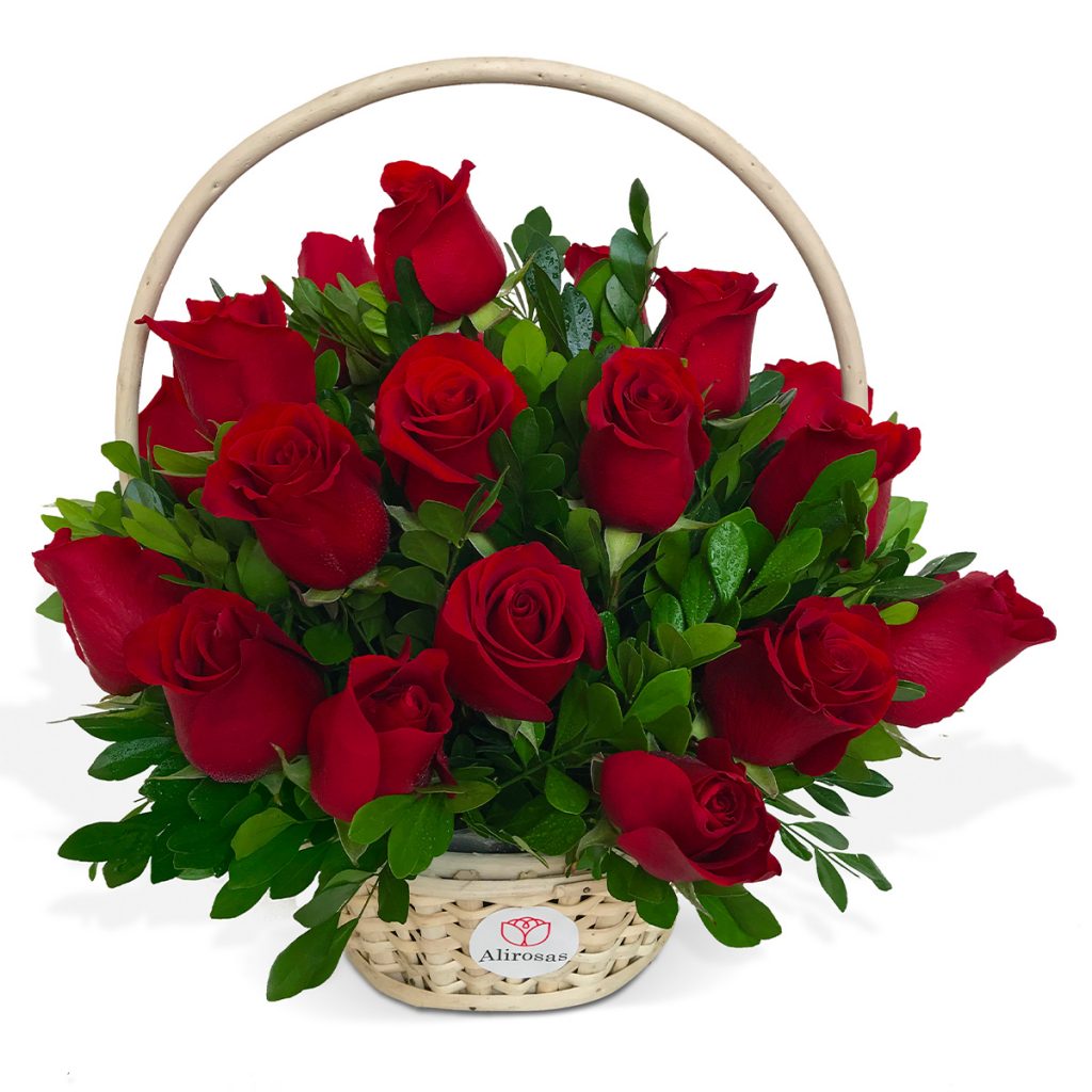 Canasta De 18 Rosas Rojas
